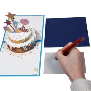 Magic Ants Pop Up Happy Birthday Card,3D Birthday Popup Cards,Birthday Cake Funny Postcards Pop Up Greeting Cards,Pop Up Birthday Cards for Women Men (Stars Birthday Cake - Blue)