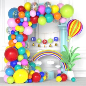 rainbow balloon arch kit, 144pcs 18in 12in 10in 5in assorted color rainbow balloons confetti balloons for carnival circus fiesta baby shower birthday colorful party garland decorations