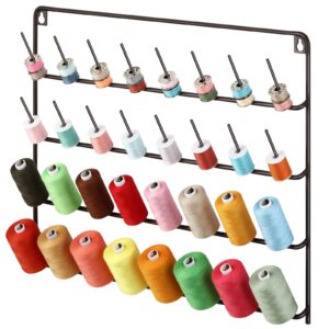 Thread Rack 32 Spools Wall Mounted Metal Sewing Thread Holder Thread Organizer with Hanging Tools for Large Thread Home Sewing Embroidery 2 Pack