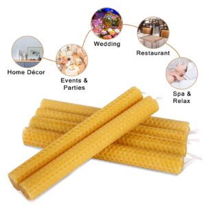 olorvela Beeswax Candles Handmade Taper Candles 6Pack 8" Hand-Rolled Candlesticks Made of 100% Pure Beeswax, Natural Scent Beeswax Tapers(Raw)