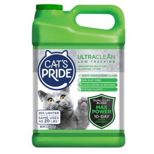 cat's pride max power: ultraclean low tracking multi-cat clumping litter - keeps paws & home clean - up to 10 days of powerful odor control - 99% dust free - unscented, 15 pounds