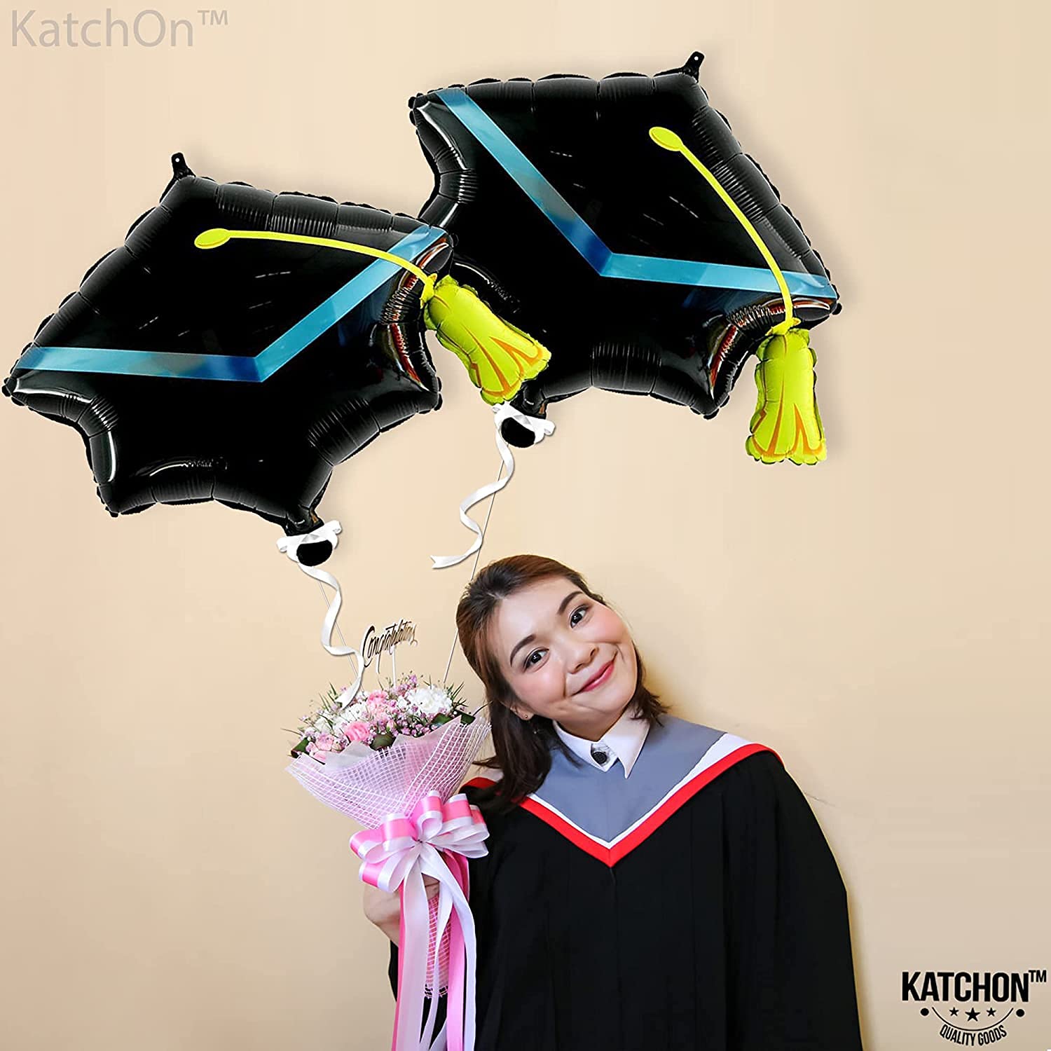 KatchOn, Graduation Cap Balloons - Big, 22 Inch, Pack of 2 | Graduation Hat Balloon, Graduation Balloons 2024 | Grad Cap Balloon for Graduation Decorations Class of 2024 | Graduation Party Supplies