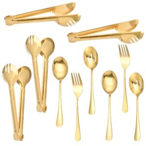 worldity 10 pieces gold serving utensils, stainless steel gold serving spoons, slotted spoons, forks, serving tongs, serving utensils set for parties, home, restaurant, dishwasher safe