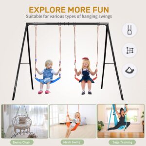 IKARE Metal Swing Frame with 2 Belt Swing Seats, Extra Large Swing Set for Kids and Adults, 2 Seats Supports up to 440 LBS, Fits for Indoor and Outdoor Activities, Garden, Backyard, Playground