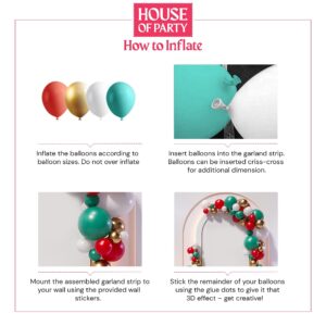 HOUSE OF PARTY Red, White and Gold Balloon Garland Kit 123 Pcs - Teal, Dark Red Metallic Balloons Arch for Valentine, Wedding, Graduation, Birthday Decorations and Party Supplies