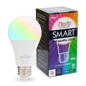 norbsmart smart light bulb led - color changing light bulbs, tunable day and night spectra, works with alexa, echo & google home assistant, 9w, a19, e26, dimmable, no hub required, multicolor, 1-pack