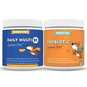 wonder paws daily multivitamin chews plus probiotic superhero chews - for dogs immune support, digestive health, gut health & overall wellness - daily multi 60 chews - probiotic 90 chews