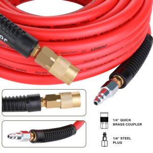 JOROY Hybrid Air Hose, 3/8-Inch by 25 Feet Air compressor Hose,Heavy Duty, Lightweight, Kink Resistant, All-Weather Flexibility with 1/4-Inch Brass Air Coupler and Plug, 300 PSI