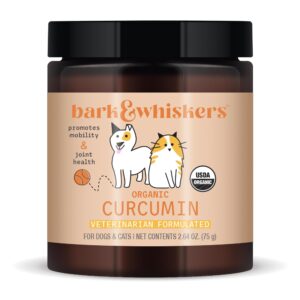 bark & whiskers organic curcumin, 2.64 oz. (75 g), 300 scoops, promotes mobility & joint health, veterinarian formulated, non-gmo, certified usda organic, dr. mercola