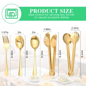 Worldity 10 Pieces Gold Serving Utensils, Stainless Steel Gold Serving Spoons, Slotted Spoons, Forks, Serving Tongs, Serving Utensils Set for Parties, Home, Restaurant, Dishwasher Safe