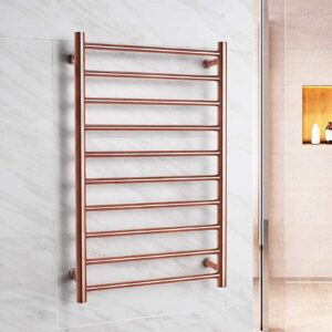 Towel Warmer Drying Rack Rose Gold for Bathroom, Wall Mounted Electric Heated Towel Drying Rack with 10-Bars, Stainless Steel Electric Heated Towel Rail Radiator, Hardwired