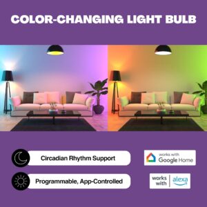 NorbSMART Smart Light Bulb LED - Color Changing Light Bulbs, Tunable Day and Night Spectra, Works with Alexa, Echo & Google Home Assistant, 9W, A19, E26, Dimmable, No Hub Required, Multicolor, 1-Pack