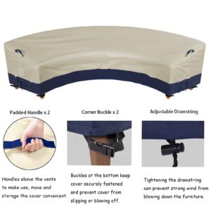 DUSTYPROTE Curved Sofa Cover,Outdoor Couch Cover 600D，Outdoor Sectional Covers Waterproof 120" L(Back)/82" L(Front) x 36" D x 38" H, Khaki with Dark Blue, Cover Only