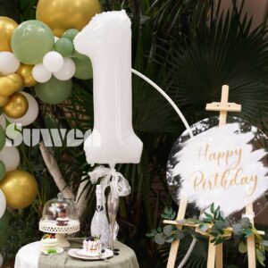 SUWEN 40 Inch White Large 1 Balloon Number Big Foil Helium Number Balloons 0-9 Giant Jumbo Happy 1st Birthday Party Decorations for Boy or Girl Huge Mylar Anniversary Party Supplies