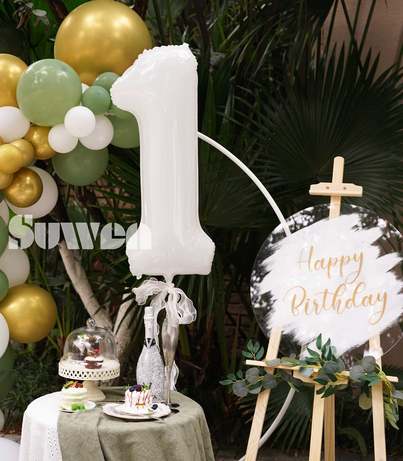 SUWEN 40 Inch White Large 1 Balloon Number Big Foil Helium Number Balloons 0-9 Giant Jumbo Happy 1st Birthday Party Decorations for Boy or Girl Huge Mylar Anniversary Party Supplies