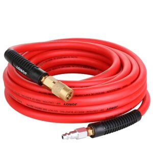 joroy hybrid air hose, 3/8-inch by 25 feet air compressor hose,heavy duty, lightweight, kink resistant, all-weather flexibility with 1/4-inch brass air coupler and plug, 300 psi