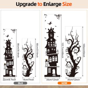 3 Sheets Halloween Wall Decals Tall Halloween Home Wall Decal Bats Ancient Castle Halloween Home Decor Removable DIY Wall Art for Halloween Party Supplies