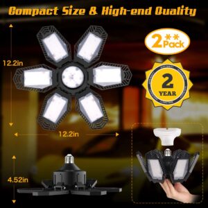 2 Pack led Garage Light 120W Warm Light Garage Lighting Ceiling fixtures led Basement Light 3000k deformable Garage Lighting Screw in 12000LM LED Shop Light Bulb for Basement Workshop Warehouse Barn