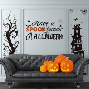 3 Sheets Halloween Wall Decals Tall Halloween Home Wall Decal Bats Ancient Castle Halloween Home Decor Removable DIY Wall Art for Halloween Party Supplies