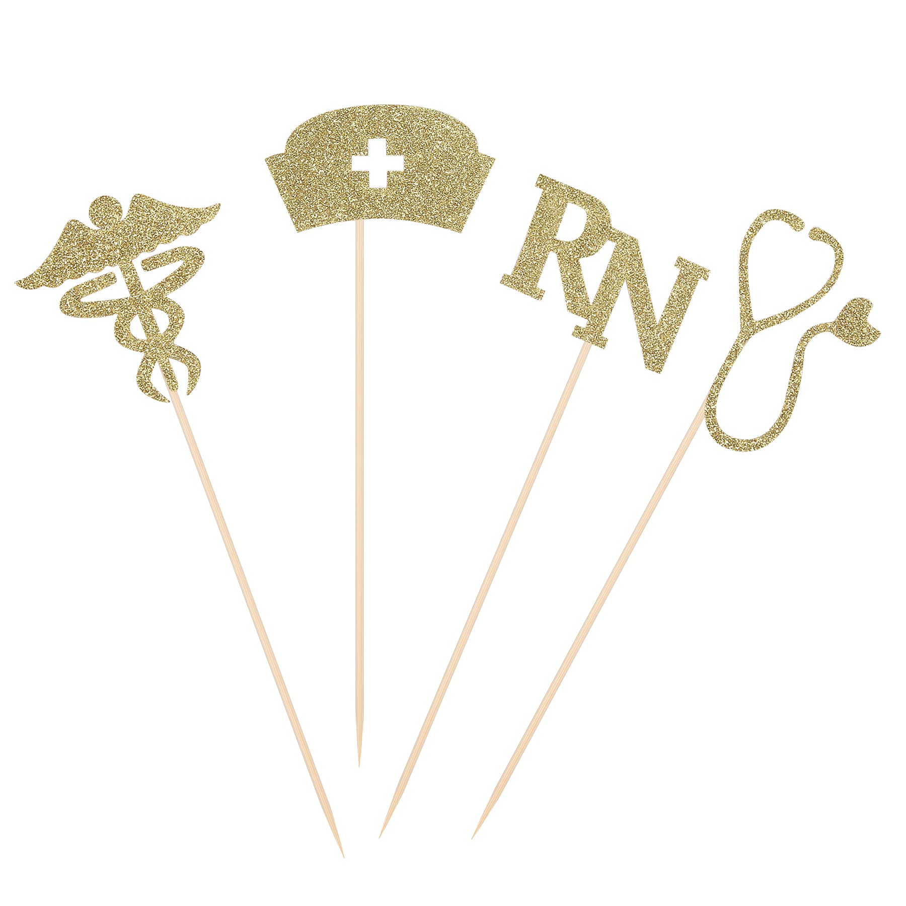 Pack of 8 Glittery Nurse Theme Centerpiece Sticks Table Toppers Medical Student Graduation Party Supply Paper Flower Picks - Gold