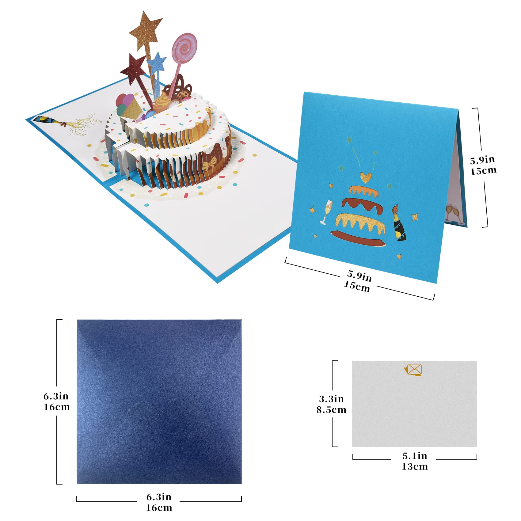 Magic Ants Pop Up Happy Birthday Card,3D Birthday Popup Cards,Birthday Cake Funny Postcards Pop Up Greeting Cards,Pop Up Birthday Cards for Women Men (Stars Birthday Cake - Blue)