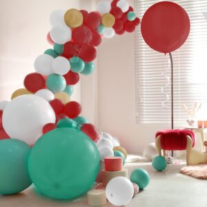 HOUSE OF PARTY Red, White and Gold Balloon Garland Kit 123 Pcs - Teal, Dark Red Metallic Balloons Arch for Valentine, Wedding, Graduation, Birthday Decorations and Party Supplies