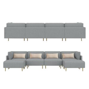 MGH Sectional Sofa Couch, Luxury Contemporary U-Shape Sofa Set,Linen Fabric 4-Seat and 2 Ottoman Living Room Couch Chaise Living Room Furniture Sets,Grey