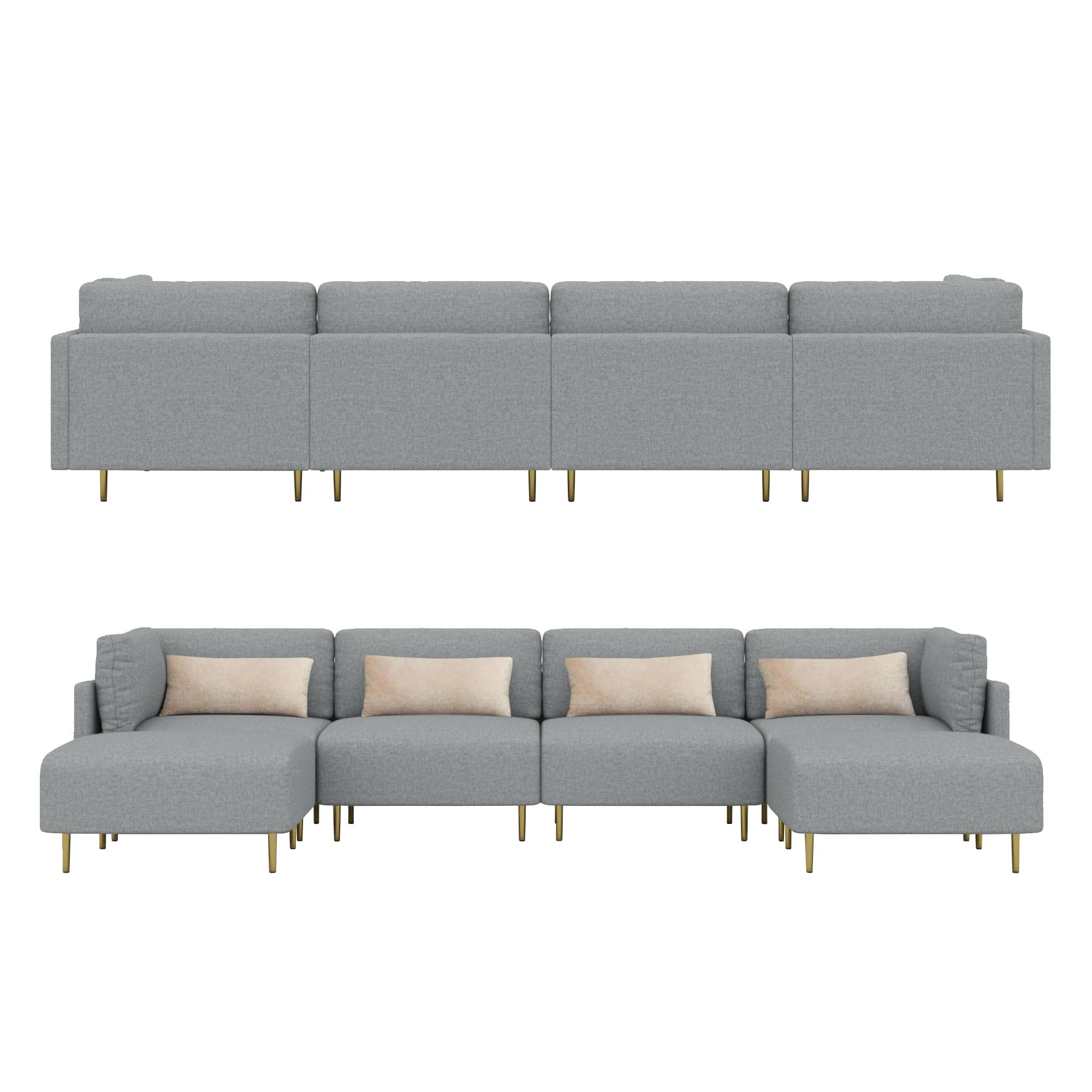 MGH Sectional Sofa Couch, Luxury Contemporary U-Shape Sofa Set,Linen Fabric 4-Seat and 2 Ottoman Living Room Couch Chaise Living Room Furniture Sets,Grey