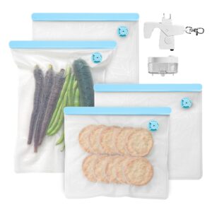 sealvax® 4 pack of reusable vacuum seal bags for food. 2 large and 2 small sous vide bags, all in blue - includes handheld vacuum sealer and bpa-free, food storage bag for meal prep.