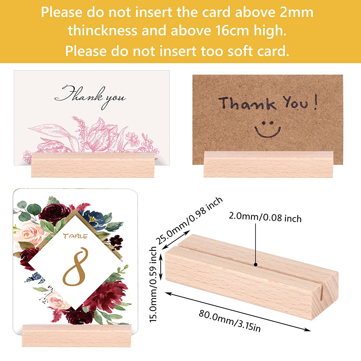 8 Pieces Wood Place Card Holders Table Number Holders Rustic Table Number Stands Wooden Sign Holders for Wedding Party Table Decoration