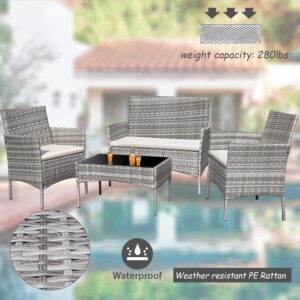 Homall 4 Pieces Patio Rattan Chair Wicker Set,Outdoor Indoor Use Backyard Porch Garden Poolside Balcony Furniture (Grey and Beige)