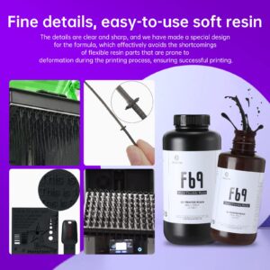 RESIONE F69 Flexible 3D Printer Resin, 405nm UV-Curing DLP LCD MSLA Resin Rubber Like TPU Like Photopolymer Resin for LCD Printing (F69-1kg)