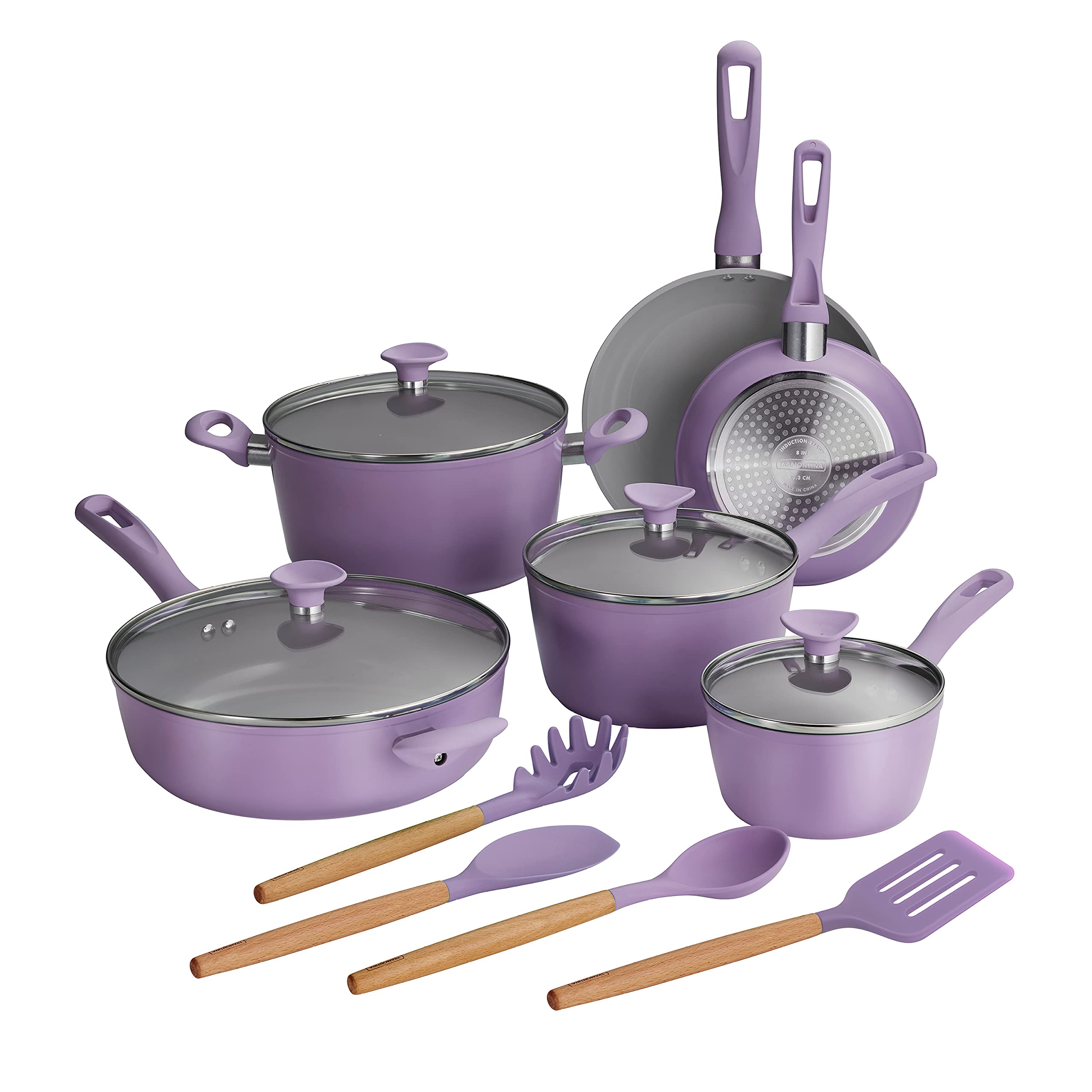 Tramontina 14-Piece Ceramic Non Stick Cookware Set with Lids, Heavy-Gauge Aluminum Pots and Pans Kitchen Set with PFOA/PTFE-Free Nonstick Coating, Dishwasher and Oven Safe (Purple)