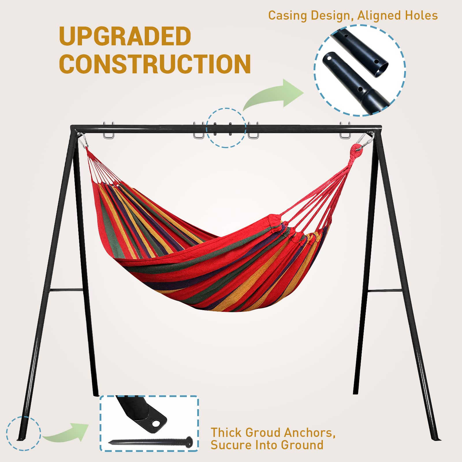 IKARE Metal Swing Frame with Hammock, Extra Large 2 in 1 Swing Stand Fits for Most Swings, Indoor and Outdoor Activities, Garden, Backyard, Playground