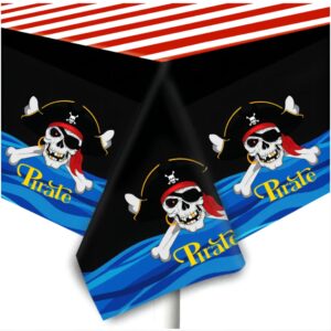 jhkim pirate graduation tablecloth, 2 packs 52" x 87" party tablecloths, plastic disposable tablecover for pirate themed party supplies decorations kindergarten