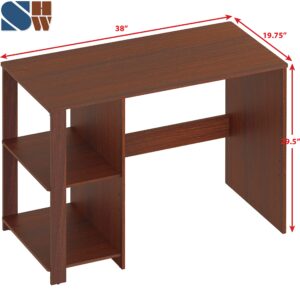 SHW Home Office Computer Desk with Shelves, Cherry