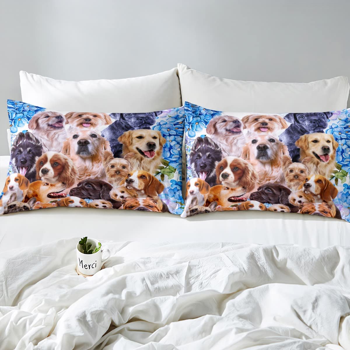 Cute Puppy Dog Bedding Fitted Sheet Cartoon Pet Pug Dog Bulldog Bed Sheet Set Kids Boys Girls Dog Lover Animal Design Bedding Sheets Various Puppy Bed Cover Bedroom Collection 4Pcs Bedding Full