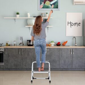 SOLADDER 1-Step Ladder Folding Step Stool with Anti-Slip Sturdy and Wide Pedal Stepladder Multi-Use for Home and Kitchen Space Saving (White)