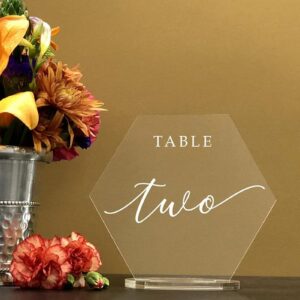 5 Sets Acrylic Blanks Hexagon with Stand,DIY Clear Wedding Signs,Personalized Hand Lettered Table Numbers (2.5'')