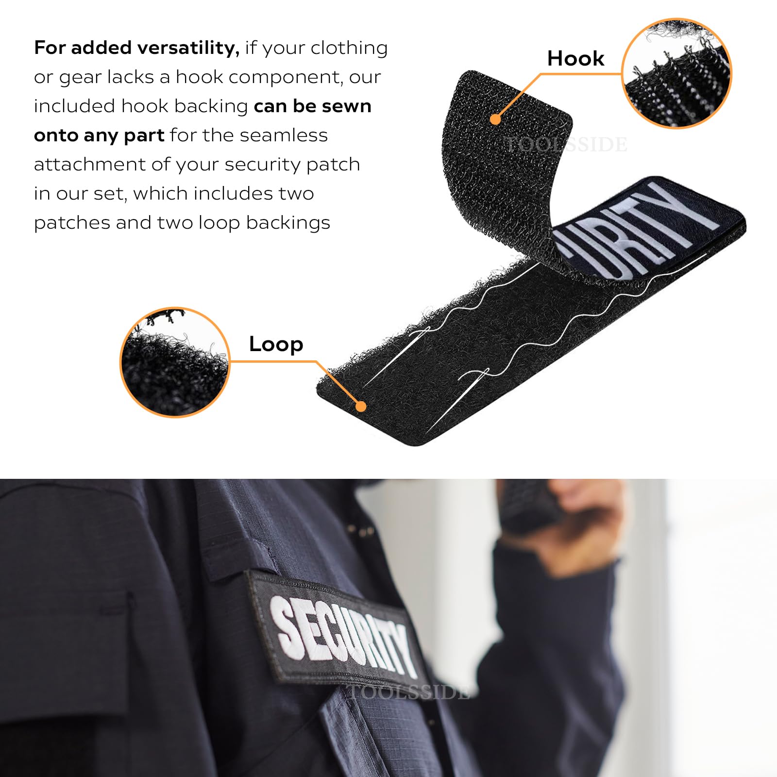 TOOLSSIDE 2 Pack Security Patches Hook and Loop System - Security Patches for Uniforms with Embroidered Letters - One Small and One Large Security Patch - Security Patch for Vest or Jacket 10.75"x4"