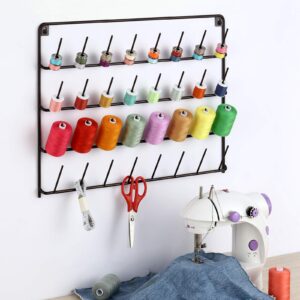 Thread Rack 32 Spools Wall Mounted Metal Sewing Thread Holder Thread Organizer with Hanging Tools for Large Thread Home Sewing Embroidery 2 Pack