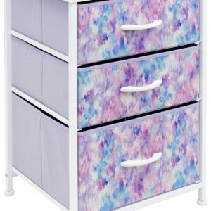 Sorbus Nightstand Storage Organizer with 3 Drawers - Kids Girls, Boys Bedroom Furniture Storage Chest for Clothes, Closet Organization - Steel Frame, Wood Top, Tie-dye Fabric Bin (Blue/Pink/Purple)