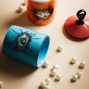 Big Eye Starry Sky Aromatherapy Candle Jar with Lid Ceramic Makecup Cotton Swab Holder Home Deocrative Bottler, Home Fireplace Kitchen Dining Decor for Living Room Knick Knacks Candle Holders