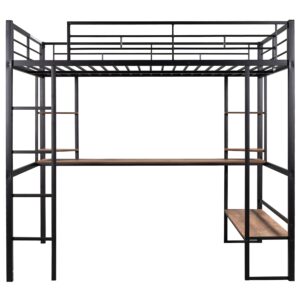 SOFTSEA Full Loft Bed with Desk and Storage Shelves High Metal Loft Bunk Bed with Ladder, No Box Spring Needed