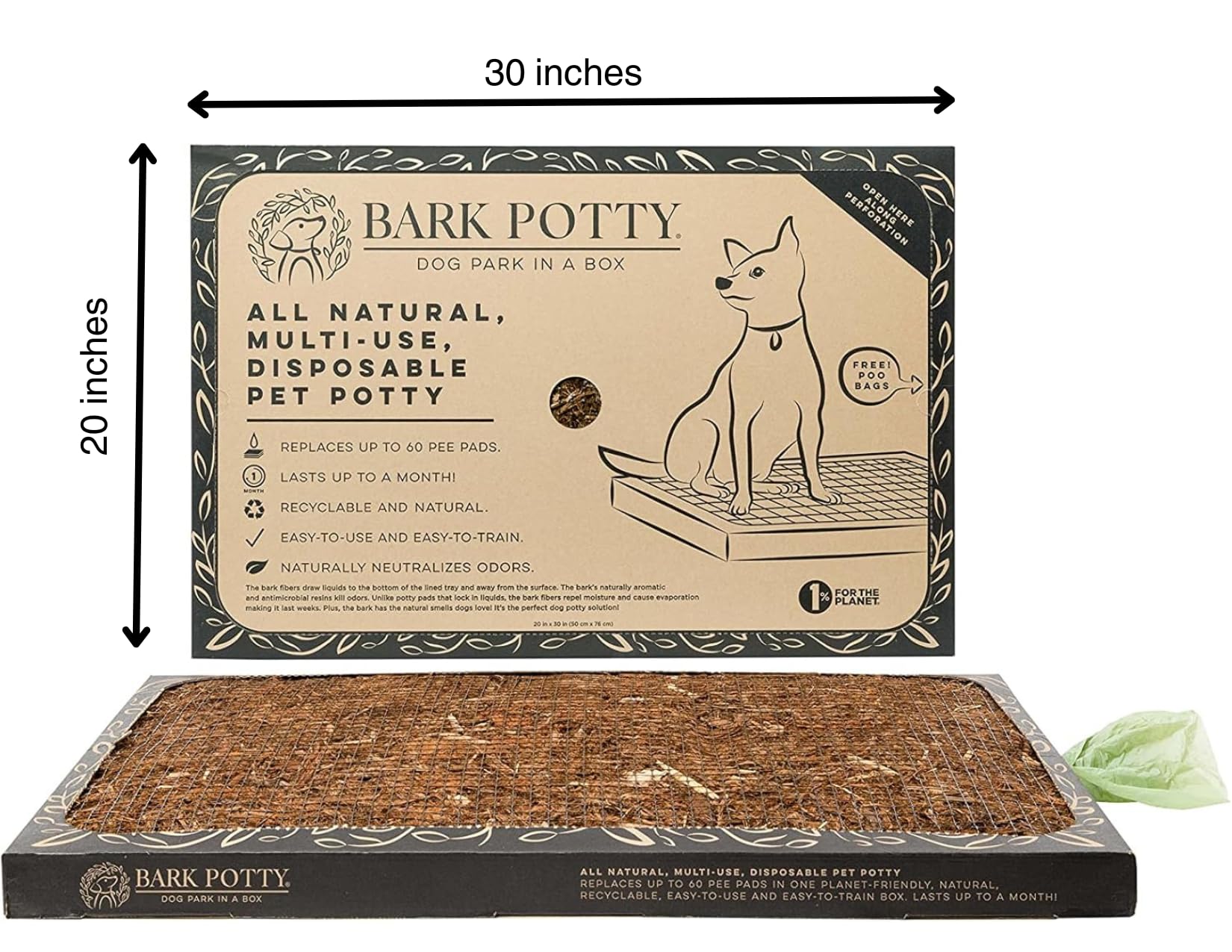 Bark Potty Disposable Training Pads, Multi Use Leak-Proof and Odor Control Puppy Pee Pads | 30 x 20 Standard Pee Pads for Dogs | Natural Bark Potty Pads for Dogs - Dog Housebreaking & Puppy Supplies