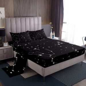 galaxy sheets set full size for kids girls boys outer space starry sky bedding set teens constellation twinkle stars bed sheet set microfiber super soft breathable black white milky way bed cover