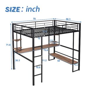 SOFTSEA Full Loft Bed with Desk and Storage Shelves High Metal Loft Bunk Bed with Ladder, No Box Spring Needed