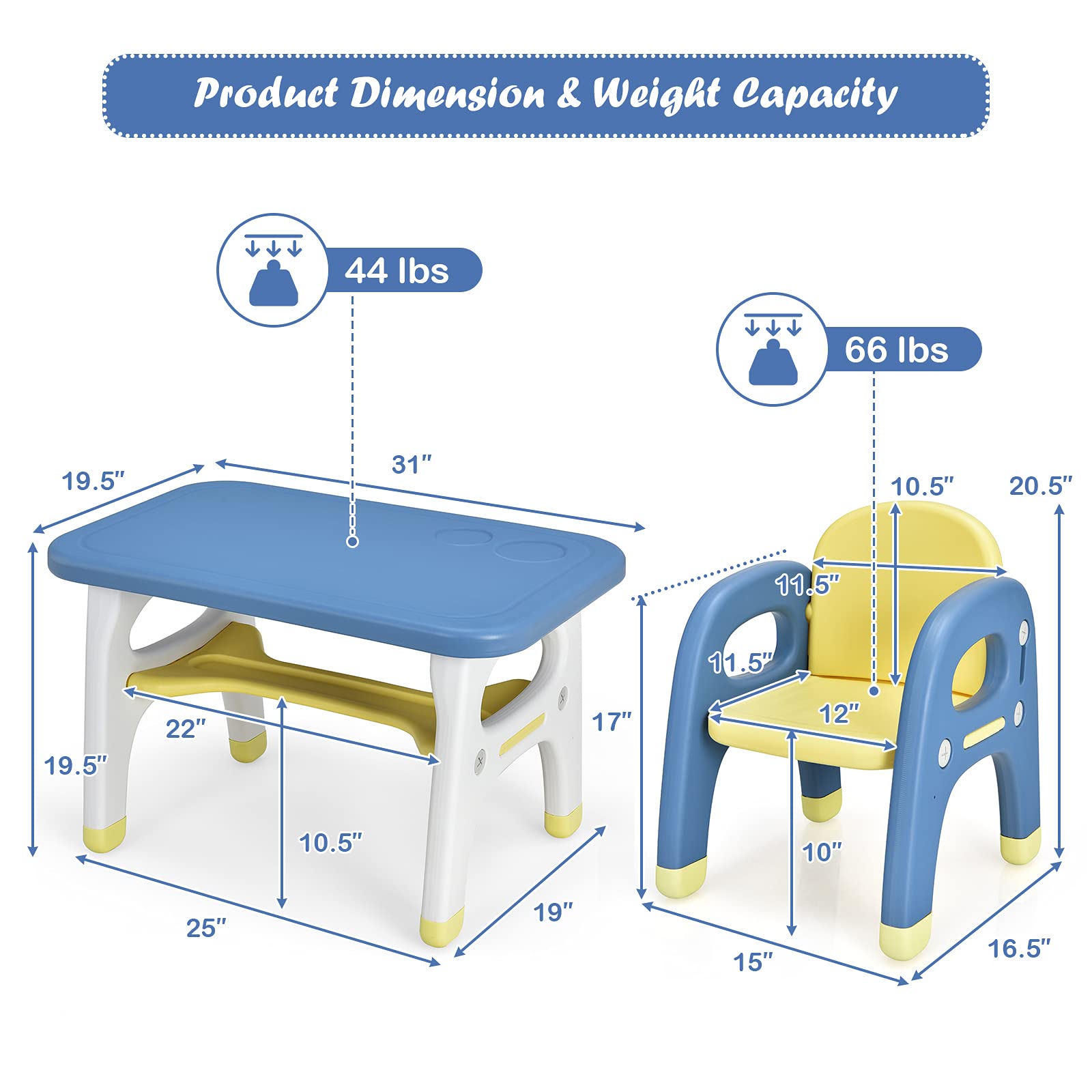 Costzon Toddler Table and Chair Set, Cute Dinosaur Children Activity Art Sturdy Desk Set w/Storage Rack & Montessori Toys Building Blocks, Kids Table and Chair for Baby Boys Girls (Blue)