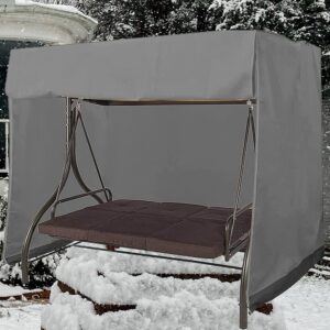 skyfiree Patio Swing Cover Waterproof 3 Seat Swing Covers Outdoor Porch Swing Cover Hammock Glider Cover 420D Swing Chair Covers 87x49x67 Inch UV Block for Outdoor Furniture (Grey)