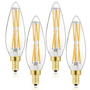 e12 edison 8w led bulb, 100 watt equivalent candelabra dimmable chandelier light bulbs 3000k soft white clear 800lm e12 vintage led filament vintage candle bulb with decorative,4-pack. (4.85in)